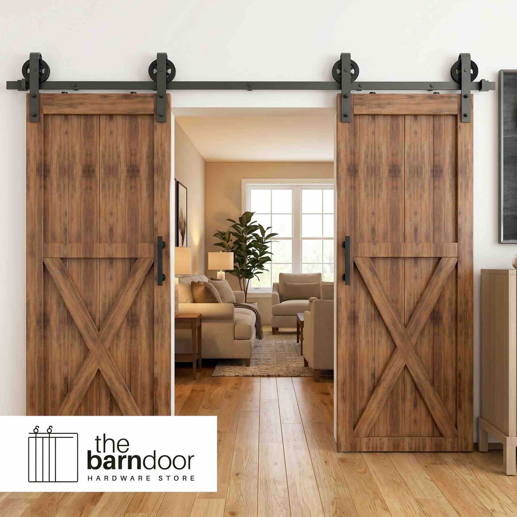 Spoke Wheel Black Barn Door Hardware Kit